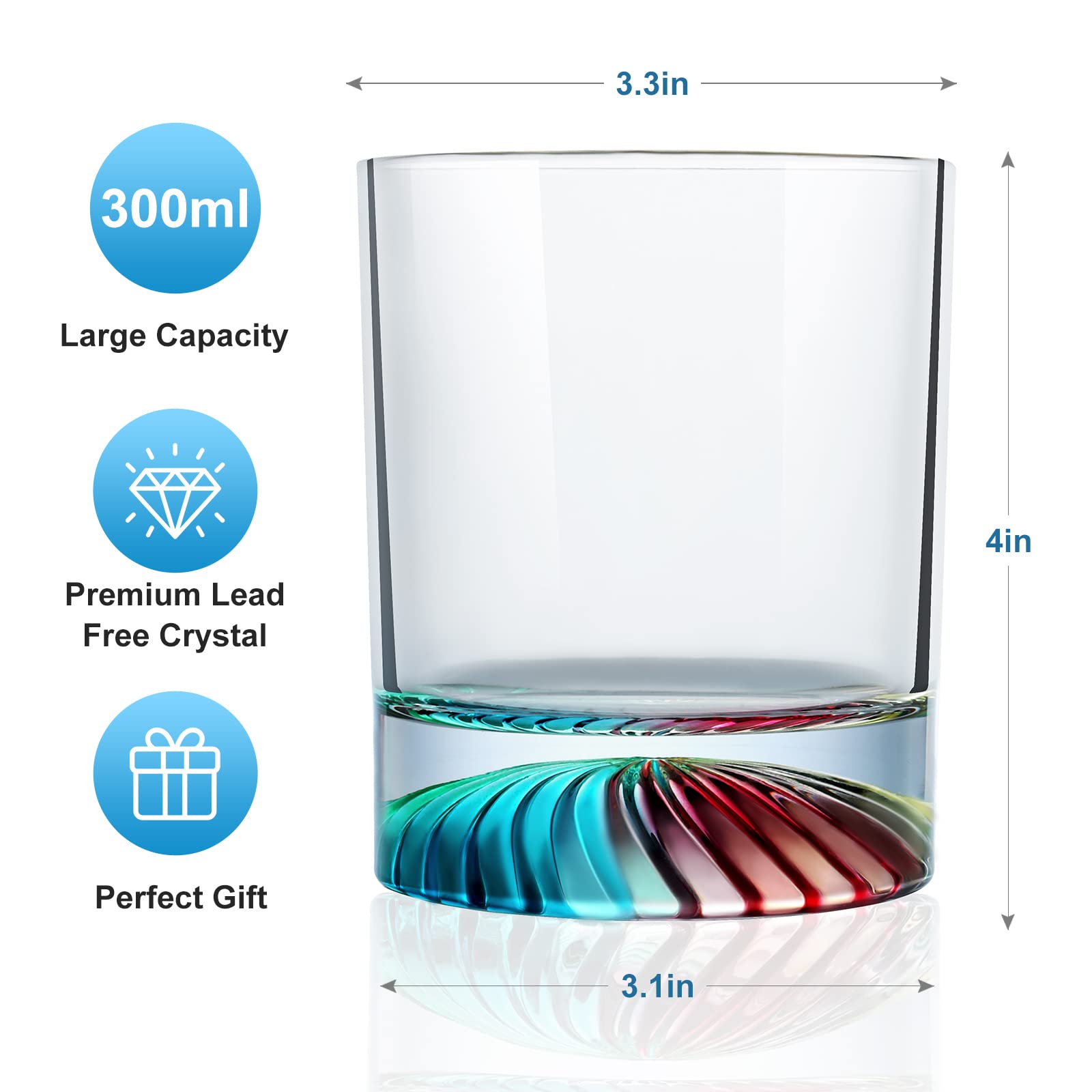 SALADAYS Colorful Old Fashioned Whiskey Glasses, 10oz Rocks Barware for Scotch, Bourbon, Liquor and Cocktail Drinks, Set of 2, Gift for Men