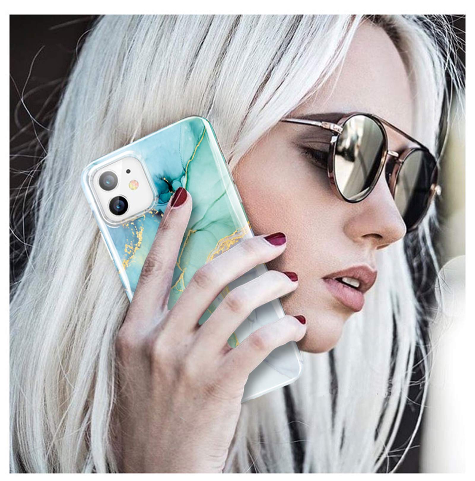 LUOLNH Gold Glitter Sparkle Case Compatible with iPhone 12 Mini Case 5.4 Inch Marble Design Shockproof Soft Silicone Rubber TPU Bumper Cover Skin Phone Case -Abstract Mint