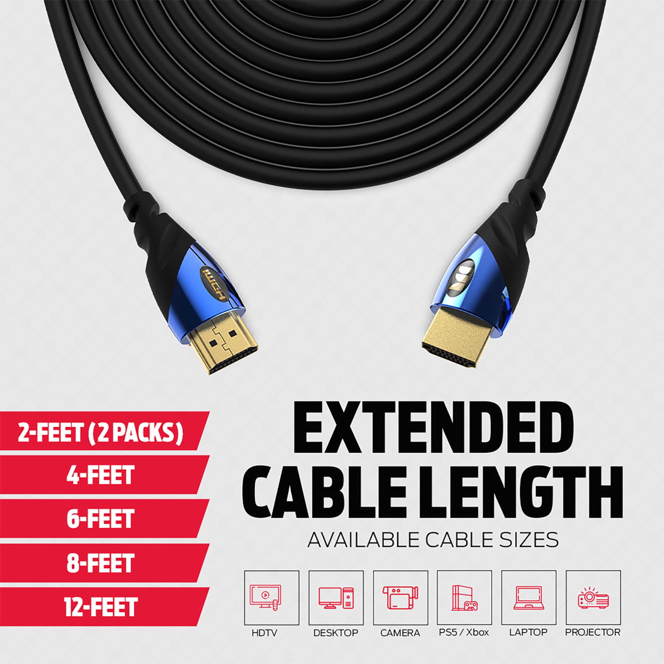 Monster 8Ft Ultra High-Speed Cobalt 2.1 HDMI Electronic Cable - 48Gbps with eARC, 8K at 60Hz for Superior Video Sound Quality for Playstation PS5, Xbox Series X, Roku, Apple, Smart Television
