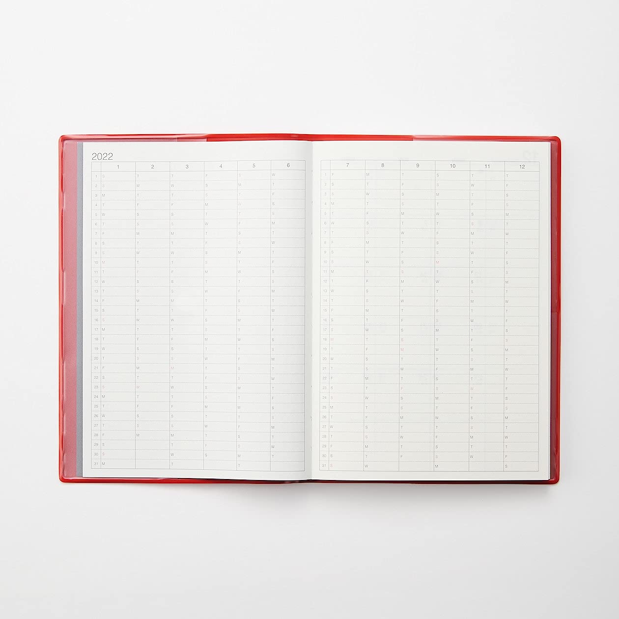 MUJI Monthly/Weekly Schedule Book 2022 B6 Size Red Beginning December 2021 Polyvinyl Chloride Cover Planner Scheduler