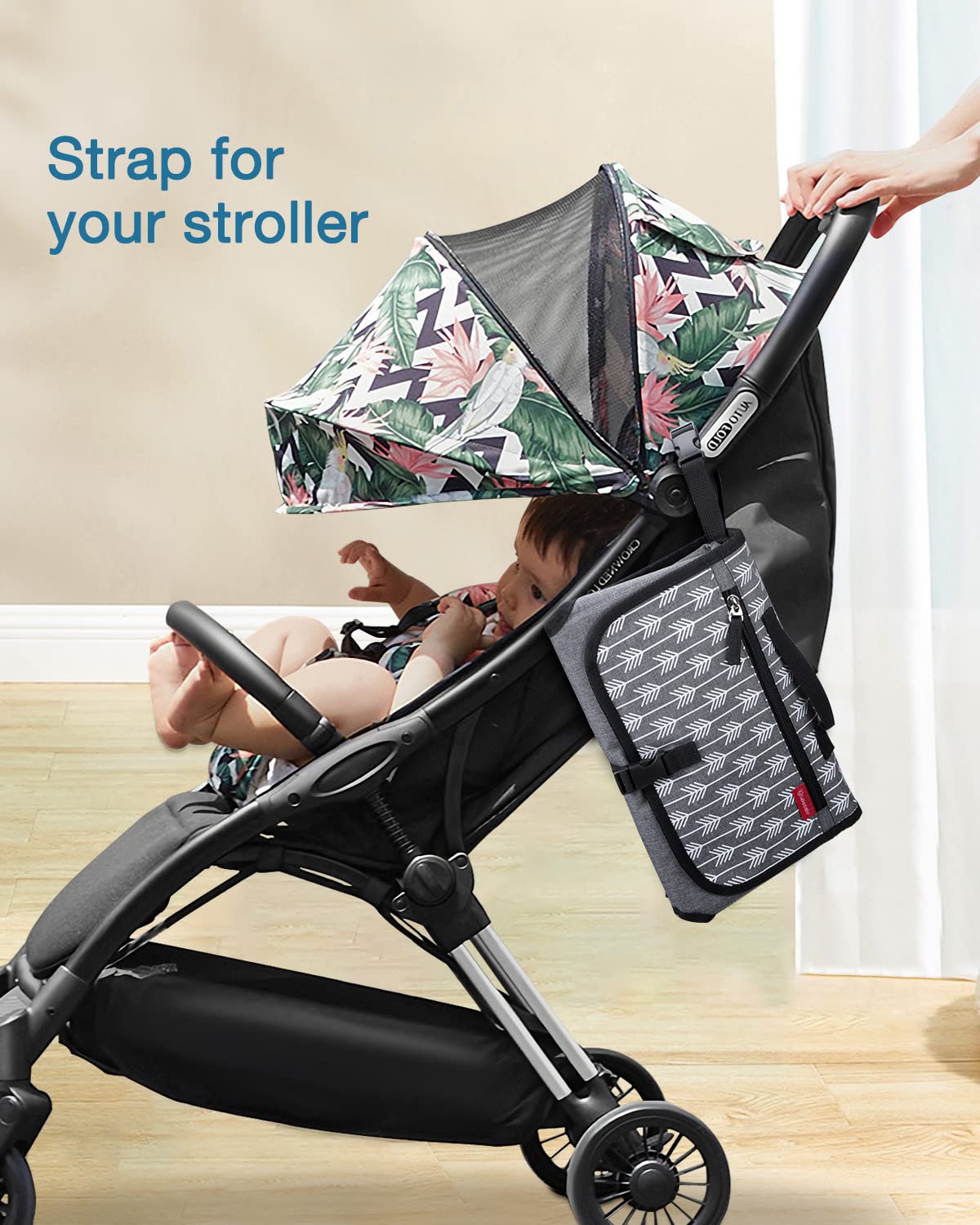 Lekebaby Diaper Changing Pad Portable Changing Pad Baby Change Mat Waterproof with Built-in Head Cushion, Grey with Arrow Print