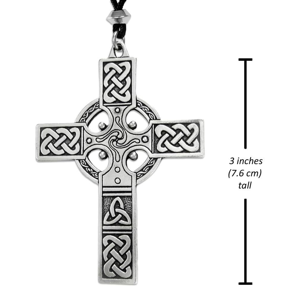 Large Celtic Cross Pendant Necklace - Pewter Irish Jewelry