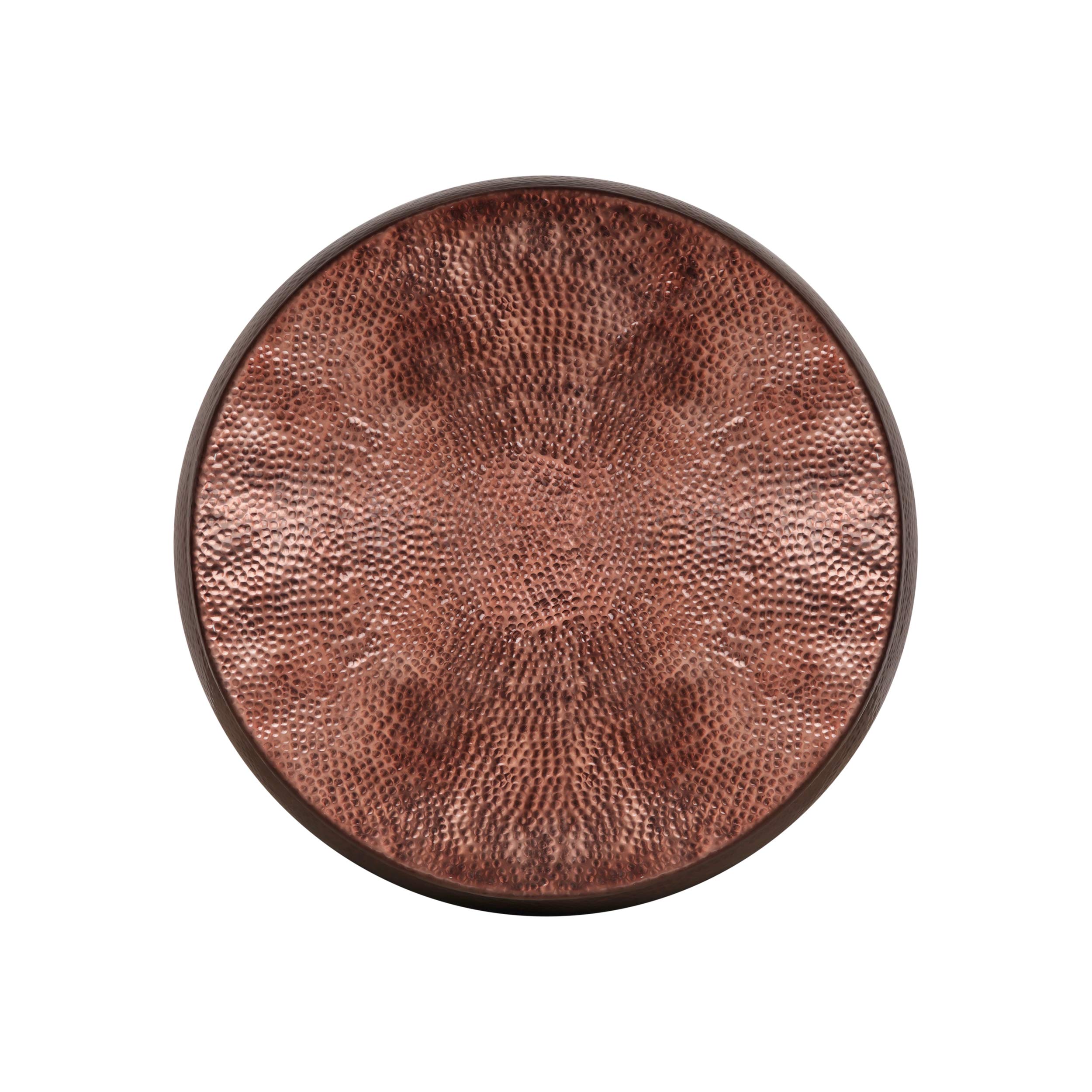 Modern Round Hammered Aluminum Storage Coffee Table, Antique Copper