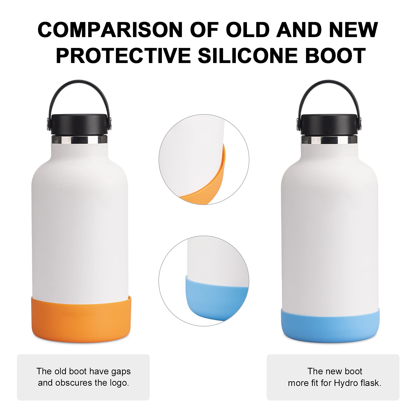 M-A Protective Silicone Boot for Hydro Flask 32 oz 40 oz 64 oz, Sports Water Bottle Accessories Anti-Slip Bottom Sleeve Cover, BPA Free (Black)
