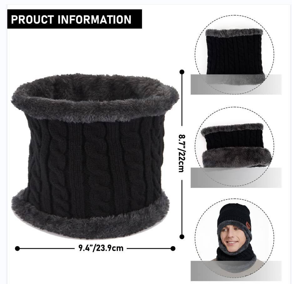 MAYLISACC Winter Cable Knit Hat Fleeced and Touch Screen Gloves 2 Pcs Set for Men and Women Gift Black