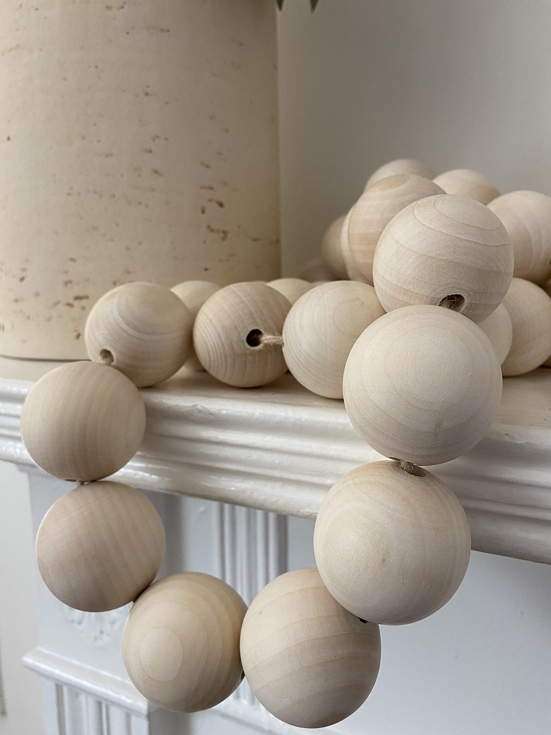 NICKIO Neutral Wood Bead Garland (X-Large), Pottery Barn Inspired, Contemporary Home Decor, 2 inch Diameter Bead & 79 inch Long Garland