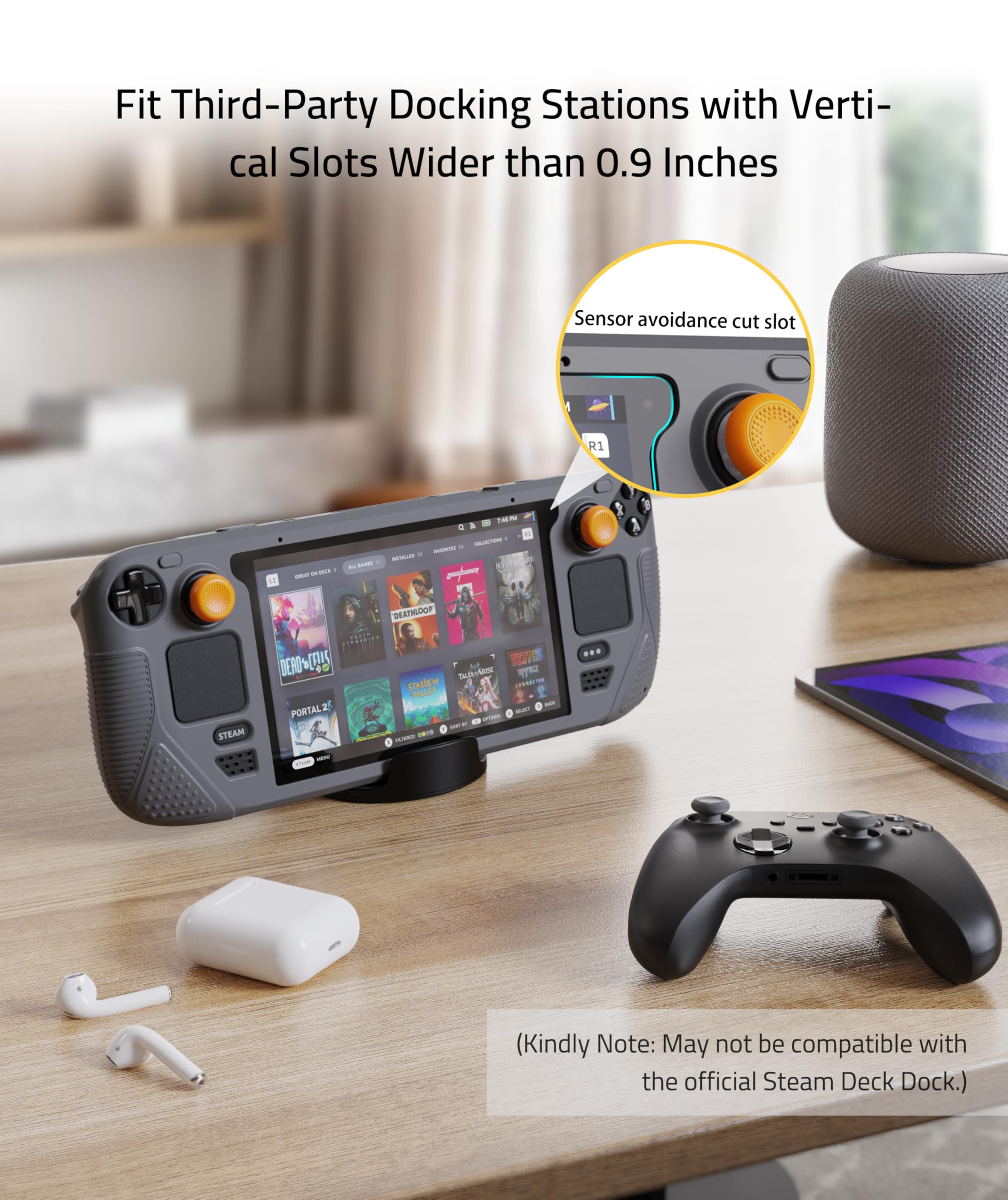 Syntech Protective Case Compatible with Steam Deck Accessories Console OLED/LCD, All-Round Protection with Non-Slip Thumb Grips, Silicone Cover for Enhanced Fit and Alignment-Gray