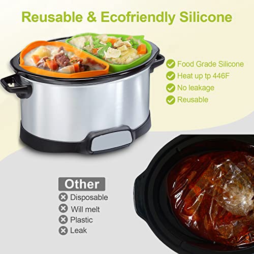 Slow Cooker Liners, 2 Pack Divider Silicone Liners for 6 QT Oval Pot, Reusable Leakproof Large Instant Pot Liners for Kitchen Use, Foldable Dishwasher Safe Cooking Liner