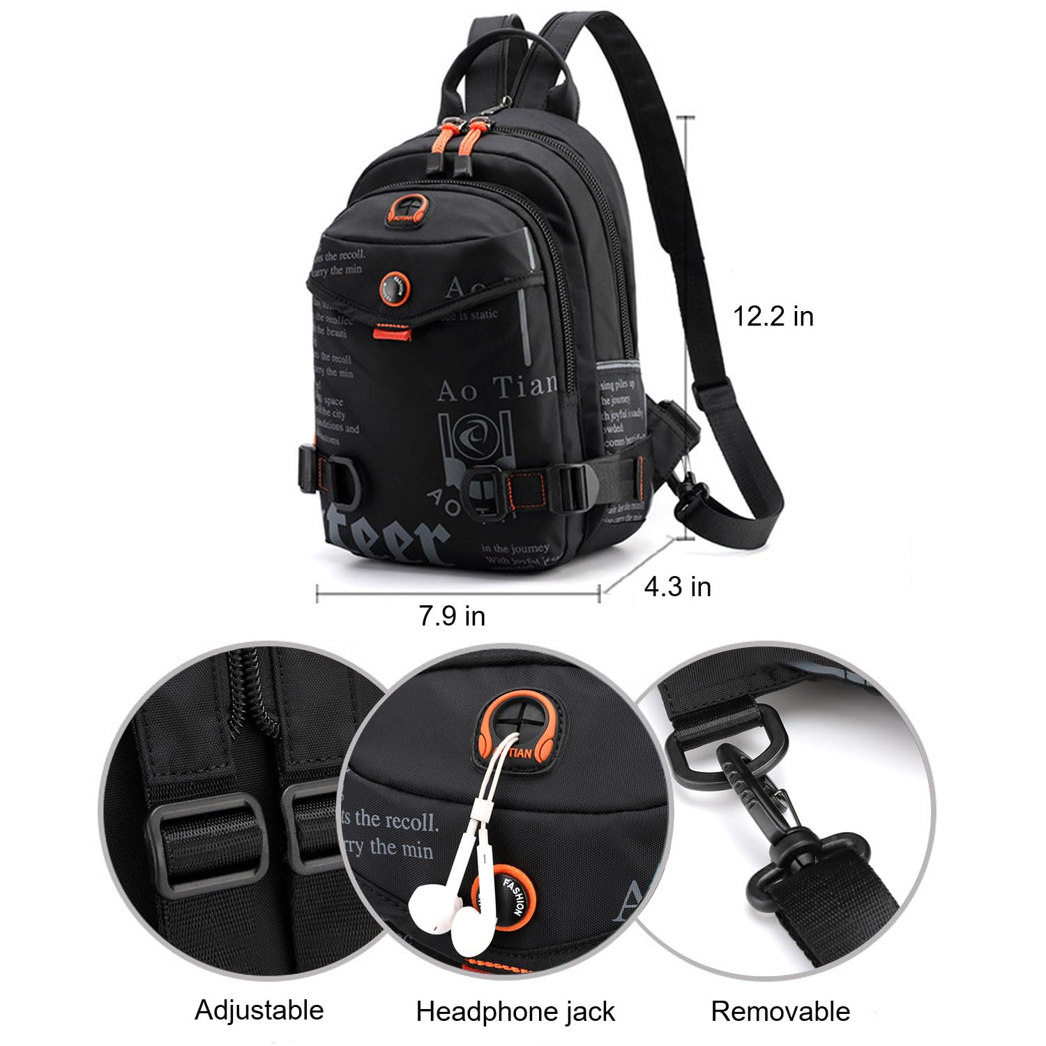 Nhicdns Men's Sling Bag Shoulder Bag Crossbody Shoulder Casual Travel Hiking Chest Bag Daypack Backpack（Black）