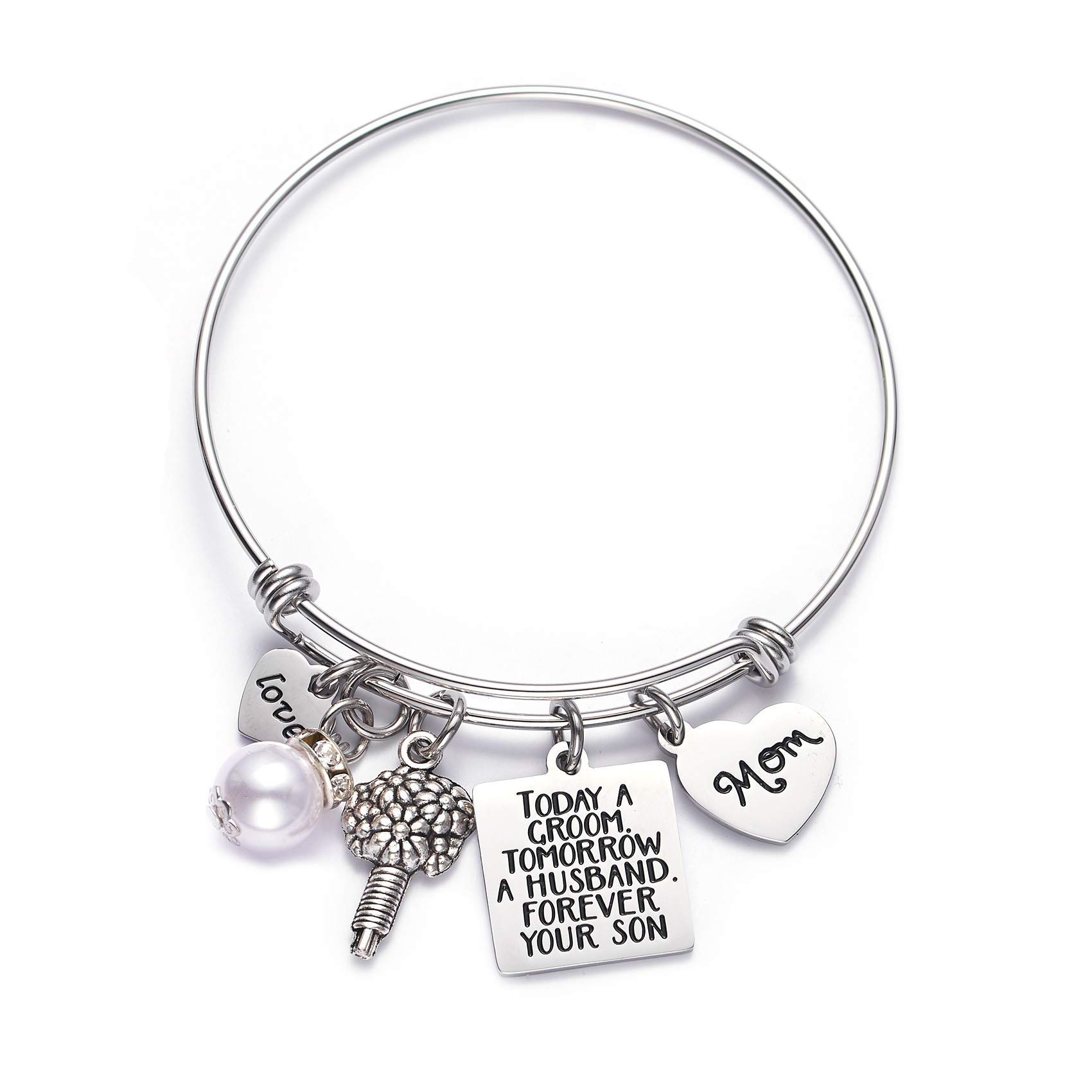 LParkin Mother of The Groom Bride Gifts Mother in Law Gift Mom Bangle Bracelets from Son Today a Groom Tomorrow a Husband Forever Your Son Bracelet