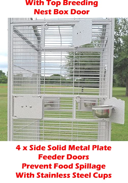 Large Elegance Wrought Iron Bird Parrot Stand Perch Cage Double Ladders Open/Close Play Top, Include Seed Guard (30.5" x 29.5" x 65"H, Black Vein)