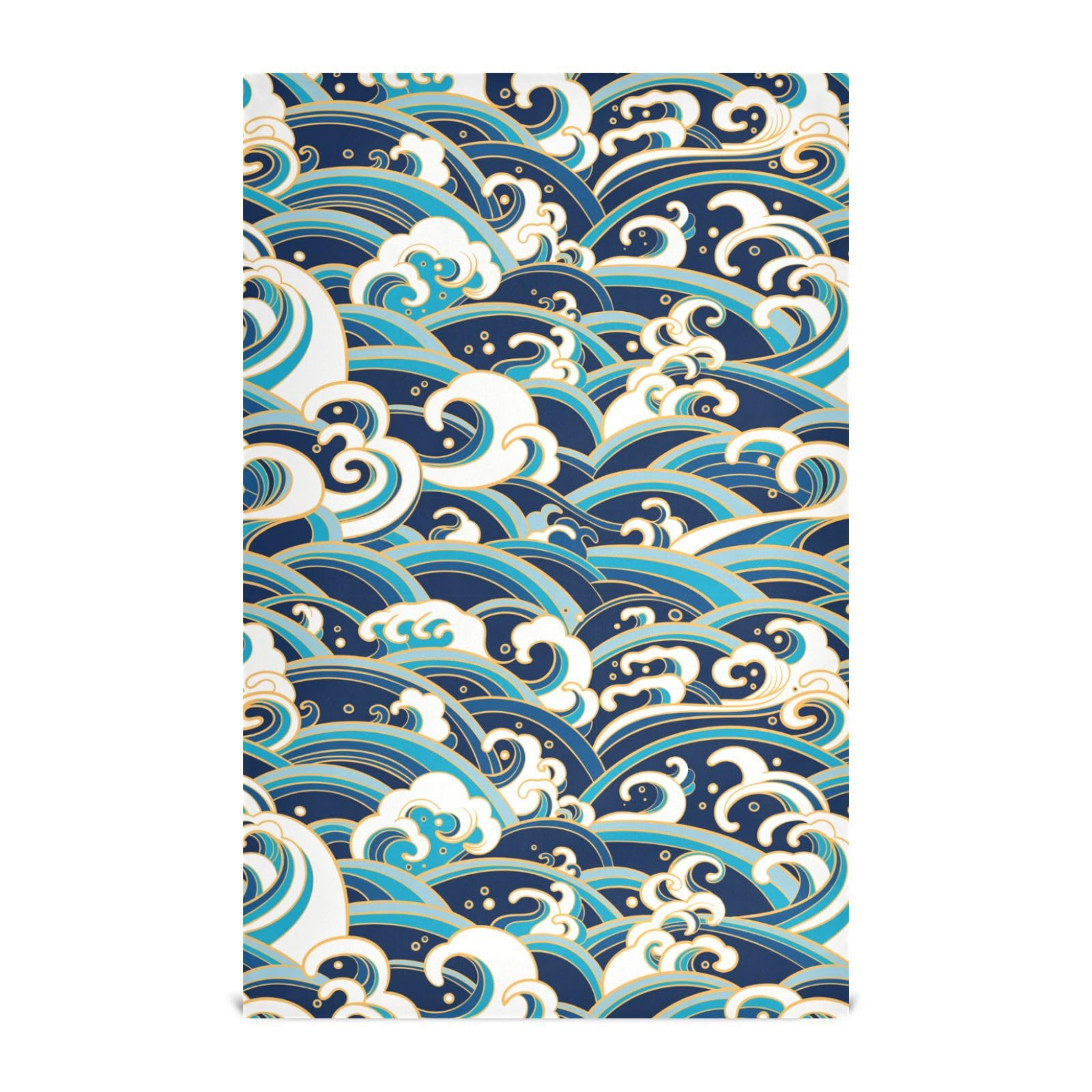 sletend Kitchen Towels or Tea Towels Japanese Style Sea Wave 28x18in Polyester Material Dish Towels or Dishcloths with Hanging Loop, Set of 1 Hand Towel for Dining Table Kitchen.