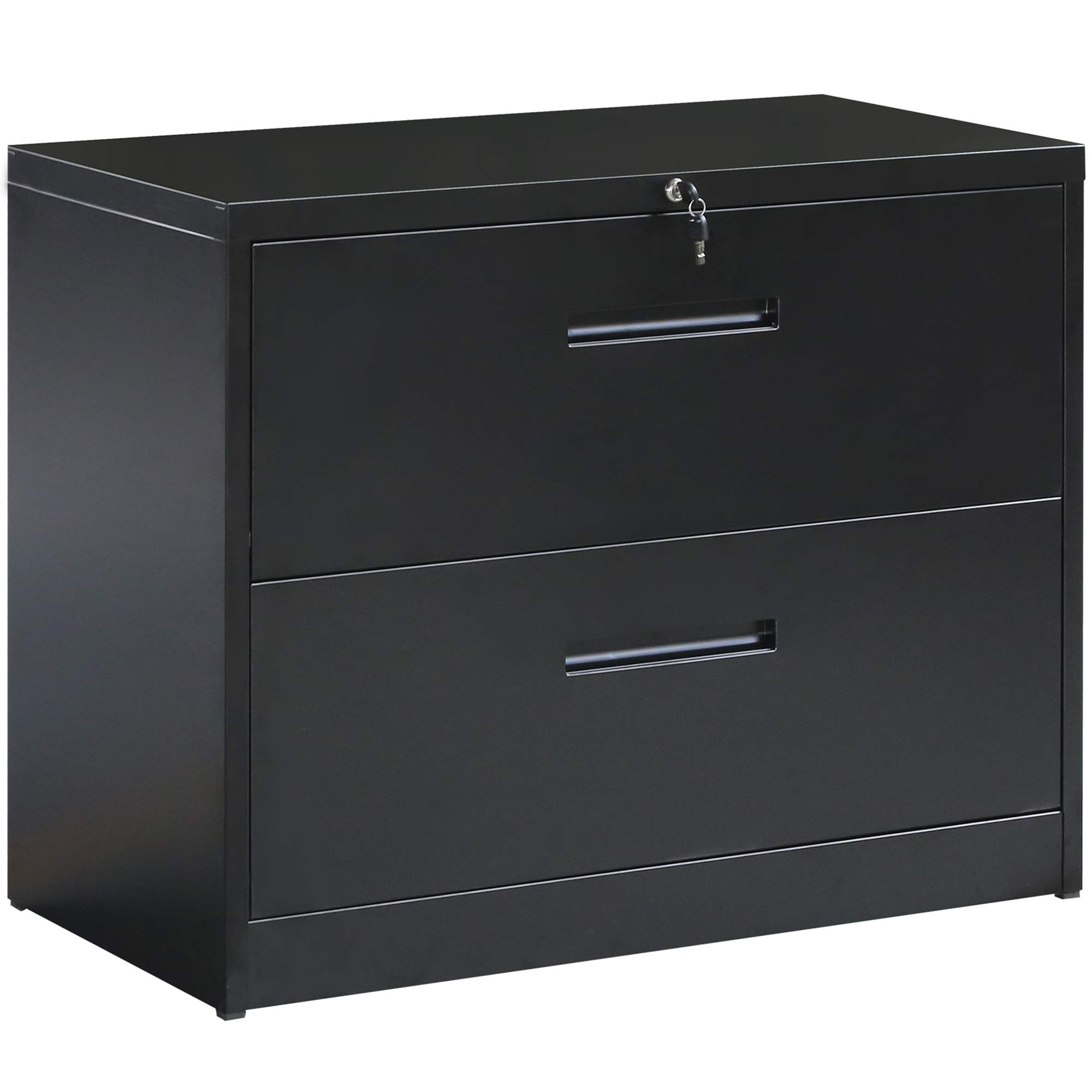 ModernLuxe File Cabinet,Home Office Lockable Heavy Duty Metal Lateral File Cabinet with 2 Drawers Black