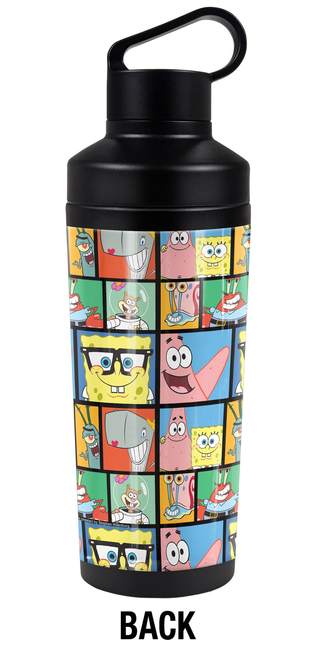 Spongebob OFFICIAL Spongebob Tile Pattern 18 oz Insulated Water Bottle, Leak Resistant, Vacuum Insulated Stainless Steel with 2-in-1 Loop Cap