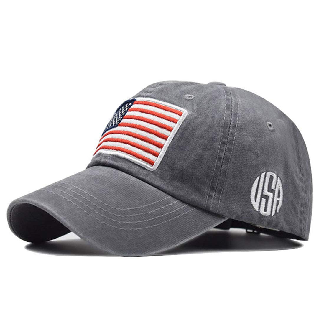 Mealah Men's American-Flag Baseball-Cap Embroidery - Washed Adjustable USA Dad Hat for Women Grey