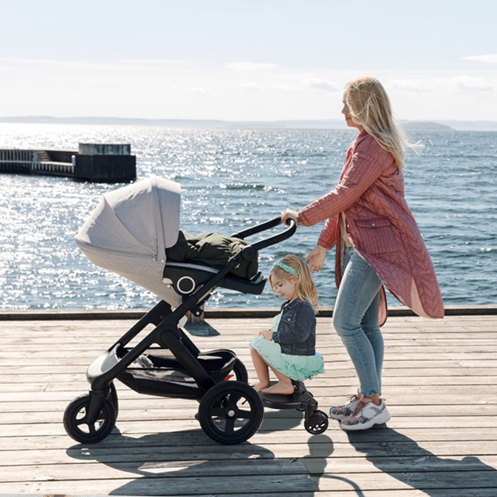 SURPCOS Universal Stroller Board 2-in-1 Buggy Board with Detachable Seat Standing Board, Rider Stroller Glider Board Suitable for Most Brands of Strollers, Holds Children Up to 55lbs Blue