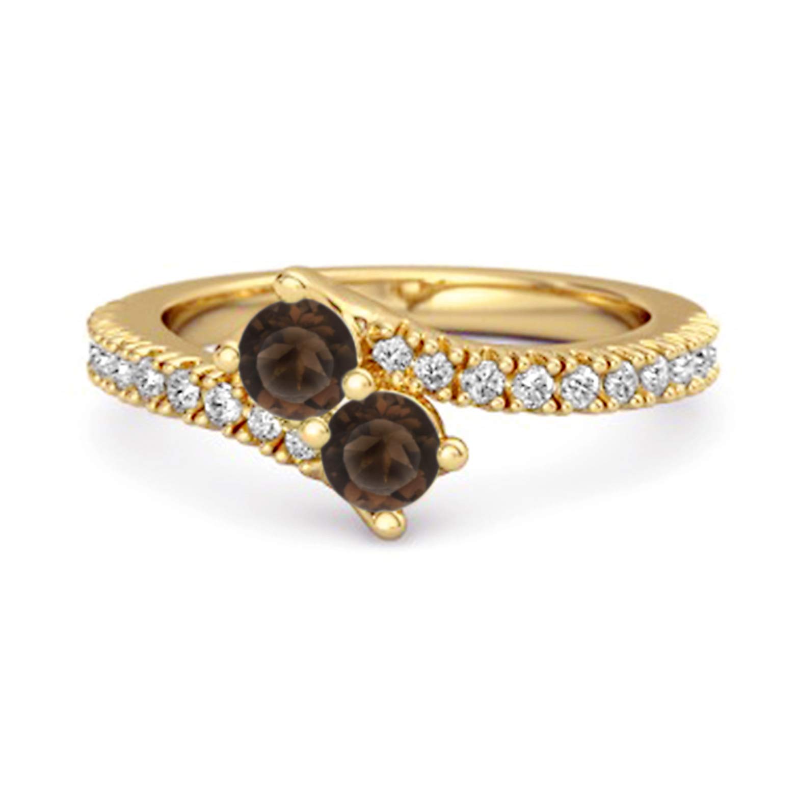Multi Choice Your Gemstone 0.04 Ctw 925 Sterling Silver Yellow Gold Plated Split Shank Embrace Ring (7, smoky-quartz)