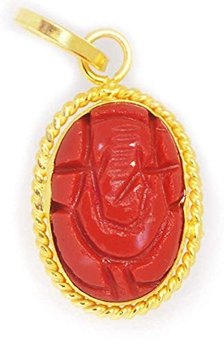 Mohit Gems Ganesh ji Red Coral Moonga Natural Pendant Locket AA++ Quality Unisex Handmade jewelry