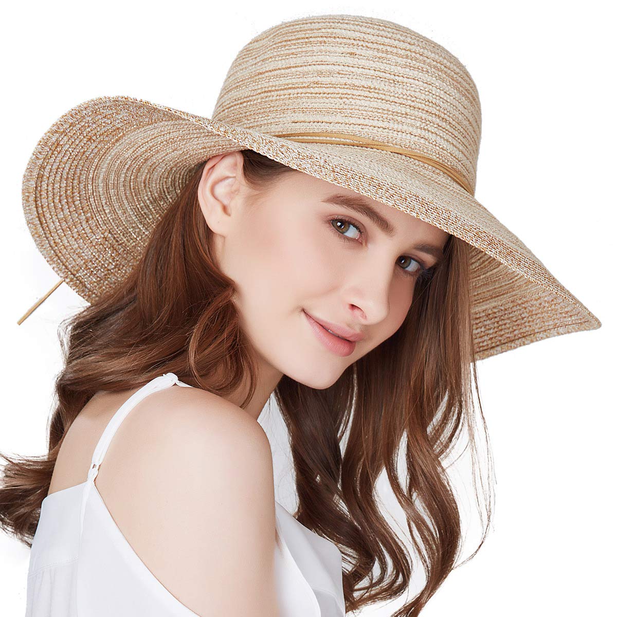 SOMALER Women Floppy Sun Hat Summer Wide Brim Beach Cap Packable Cotton Straw Hat for Travel