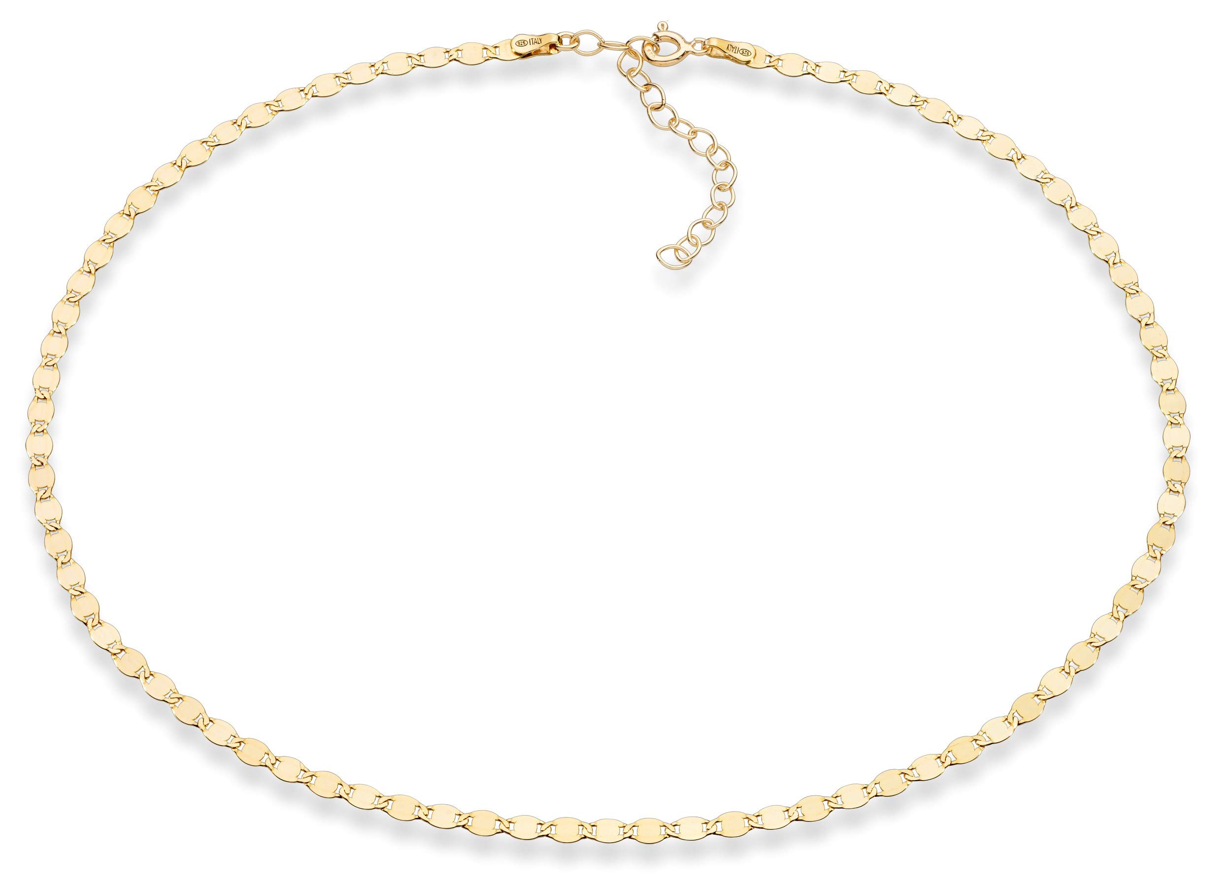 Miabella 18K Gold Over 925 Sterling Silver Figaro, Beaded Singapore, Sparkle, Cuban Link Chain, Adjustable Choker Necklace for Women Made in Italy (Sparkle, 15+2 Inches)