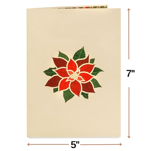 Paper Love 3D Pop Up Christmas Cards, Poinsettias Plant, 3D Popup Greeting Cards, Gift For Christmas or Holidays, 5" x 7" Cover - Includes Envelope and Note Tag