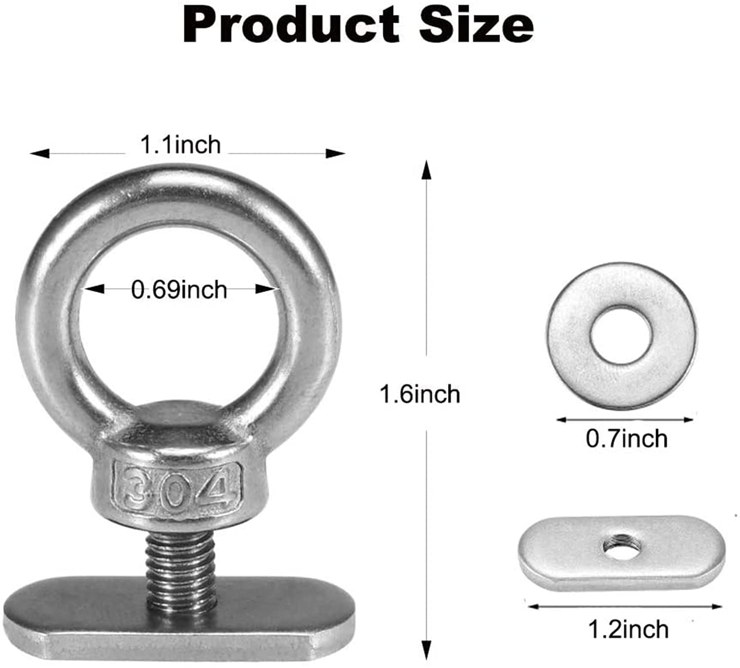 NiexBin 6 Pack Kayak Track Mount Tie Down Eyelet to Hold Your Bungee Cord or Ropes Up to 0.5" - No Track -Don't use for Anchoring
