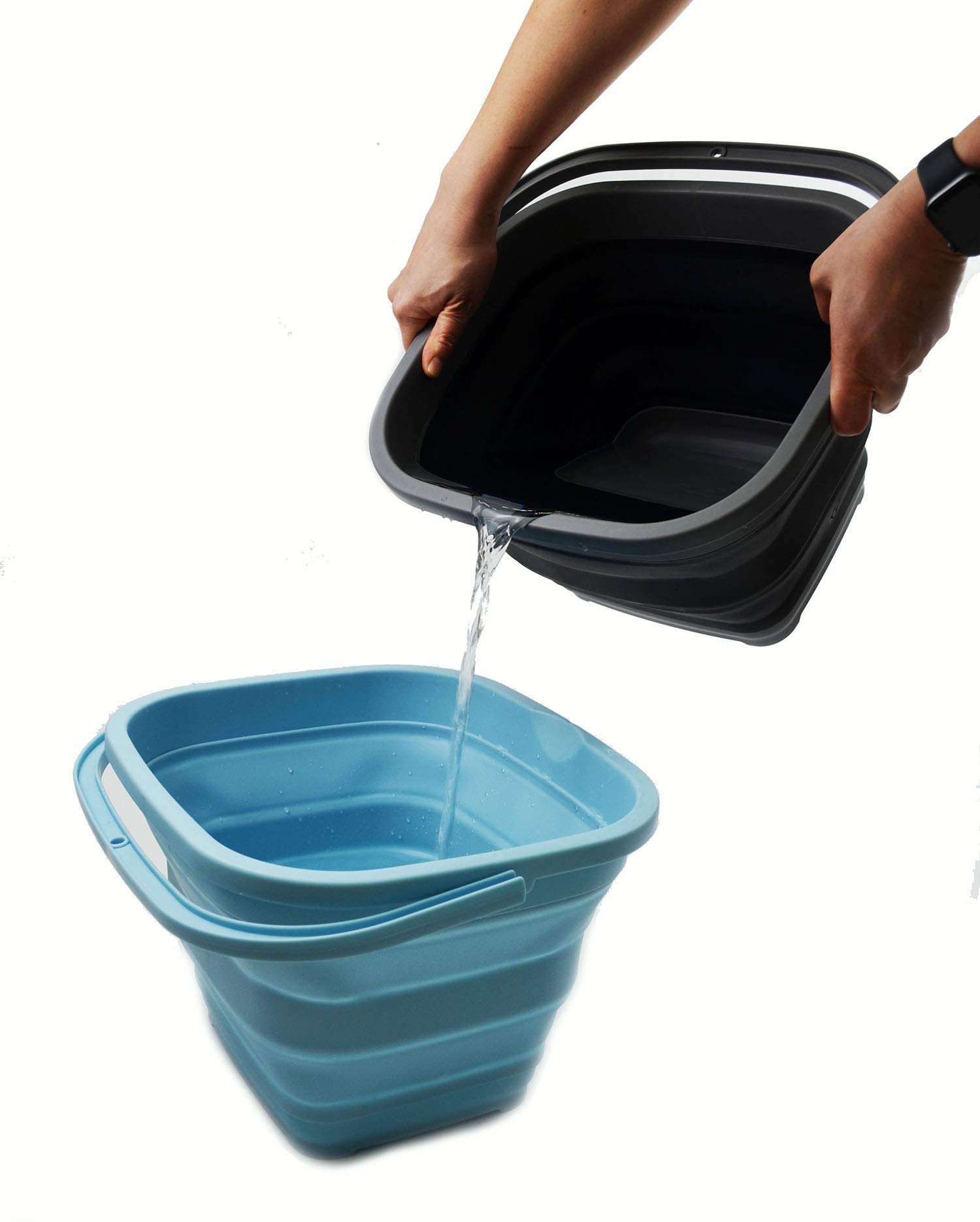 SAMMART 11L (2.9 Gallon) Collapsible Rectangular Handy Basket/Bucket (1, Grey/Black)