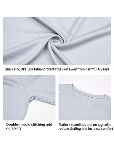 Men's UPF 50+ Sun Protection Outdoor Long Sleeve Performance Workout Rash Guard Shirts for Hiking,Runnning,Fishing(Grey,L)