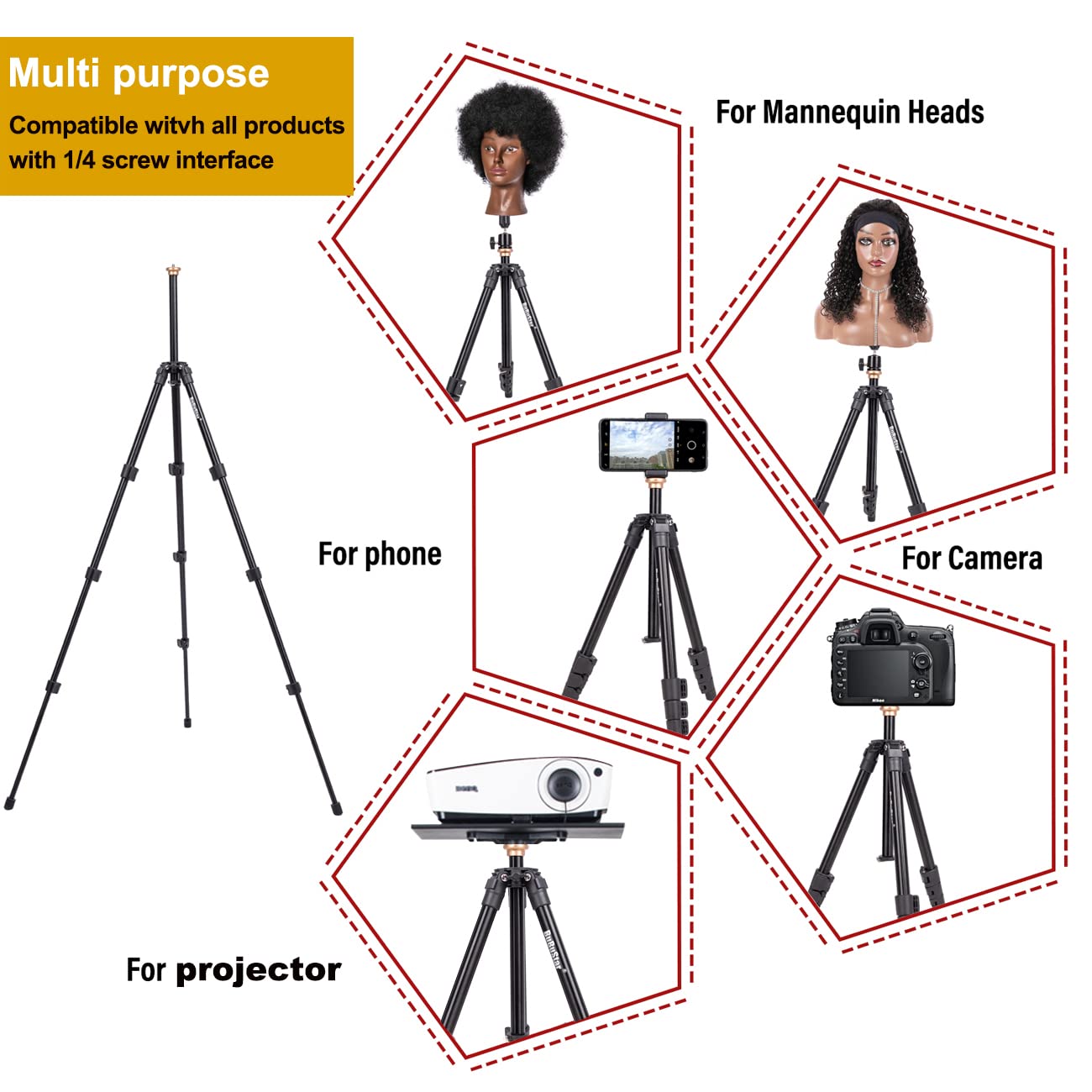 Multifunction Mannequin Tripod (Camera) Stand Aluminum Alloy Training Tripod Stand with Travel Bag for for Mirrorless, DSLR(50 inch, Black)