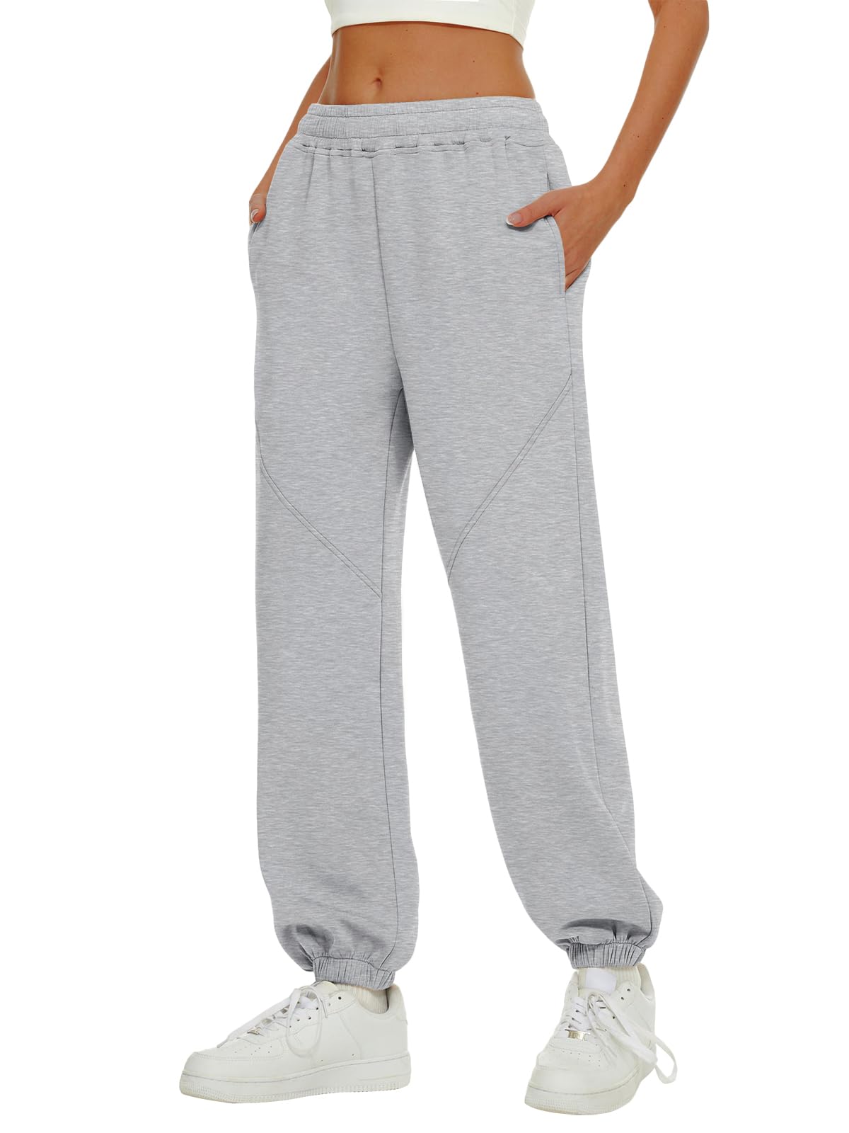 LILLUSORY Women's Sweatpants Wide Leg High Waisted Straight Leg Aesthetic Clothing Cozy Pants with Pockets Light Grey