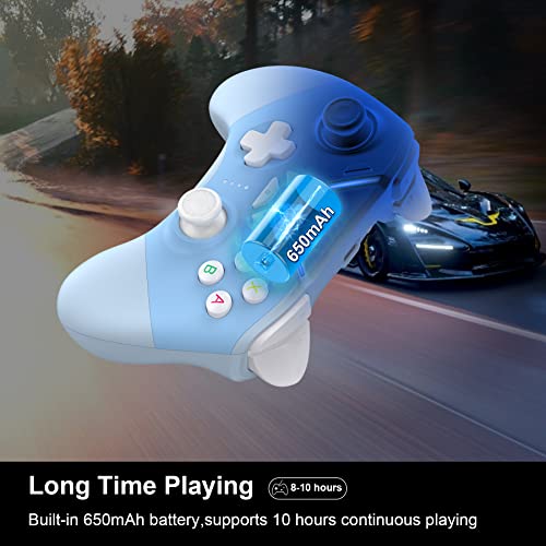 Paton Wireless Switch Controller for Nintendo Switch/Lite/OLED/Windows/Android/IOS Devices, Bluetooth Gamepad with Vibration, Motion, Turbo and LED Light-Blue