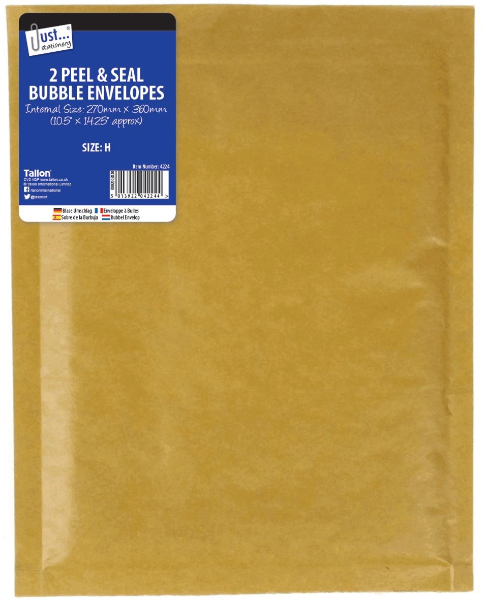 Just-Stationery Size H 270 x 360 mm Bubble Envelope (Pack of 2)