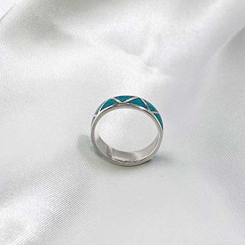 Southwestern Style Turquoise Gemstone 6mm Wedding Band 925 Sterling Silver Unisex Ring for Women Size 4.5