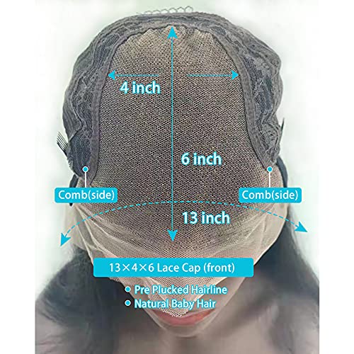 Loose Deep Wave Frontal Wig Human Hair Deep Parting 13x6 Lace Front Wig Glueless Remy Peruvian PrePlucked And Bleached Knots（22 Inch)