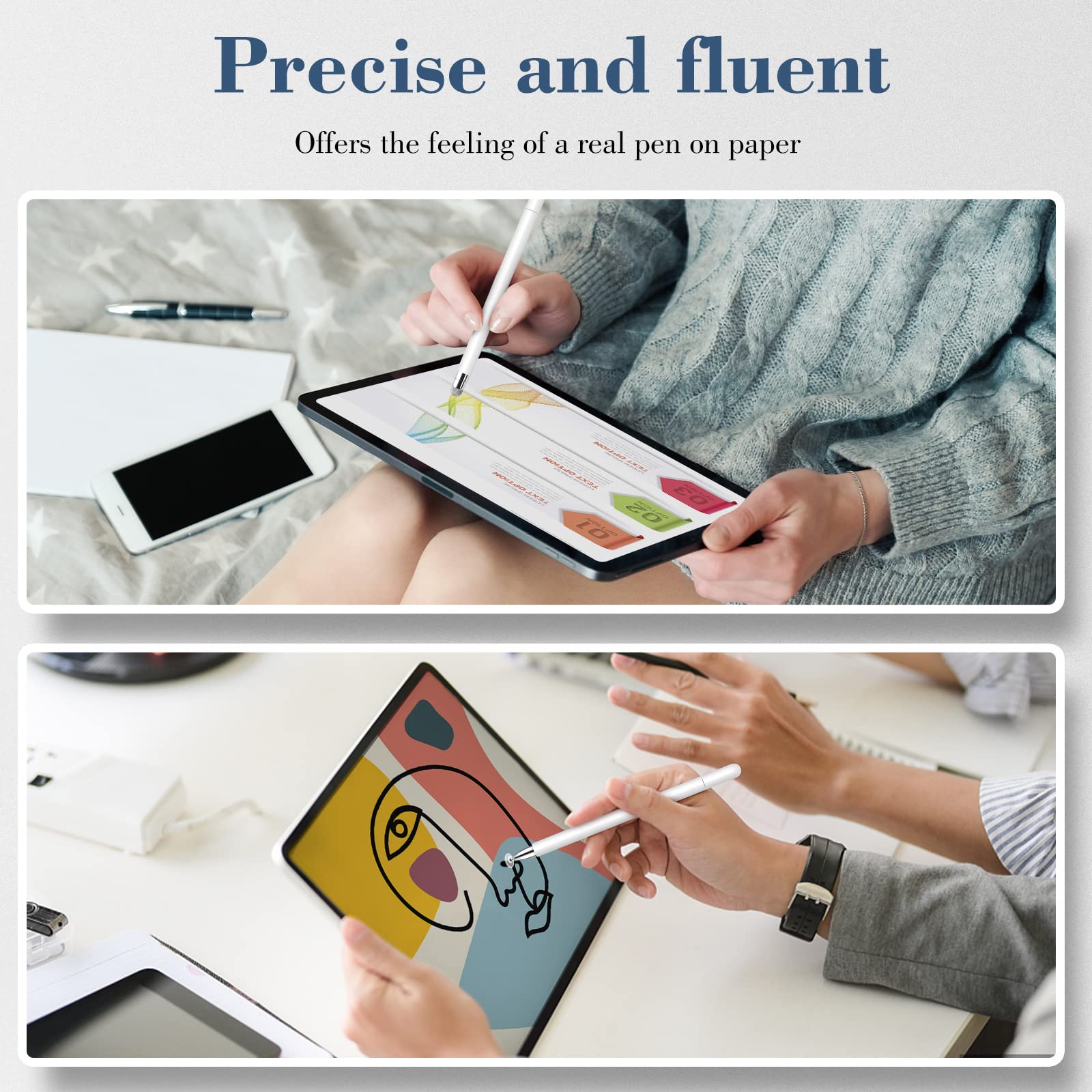 MEKO Magnetic Disc Stylus for iPad Pencil Compatiable with All Touch Screen Devices Including Smart Phones, Computers, Tablets (2-Packs Stylus Pen with Acessories)