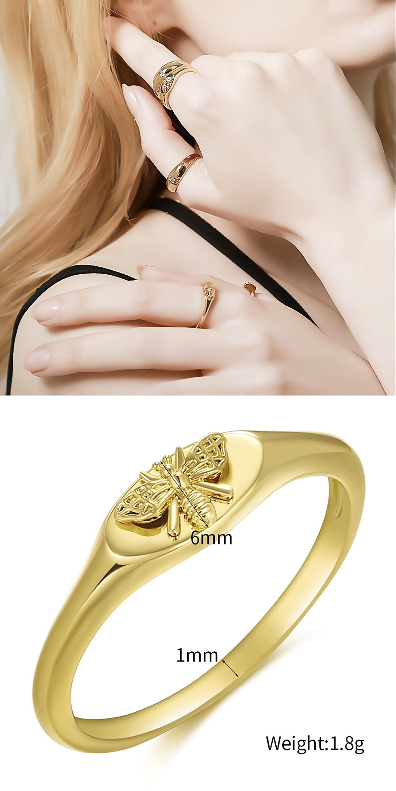 Lengyayun-Handmade Flower ring-18K Gold top Round Ring-Minimalist Statement Ring with Plant Motifs-bee and Insect Exquisite Personalized Jewelry Gift, Unisex