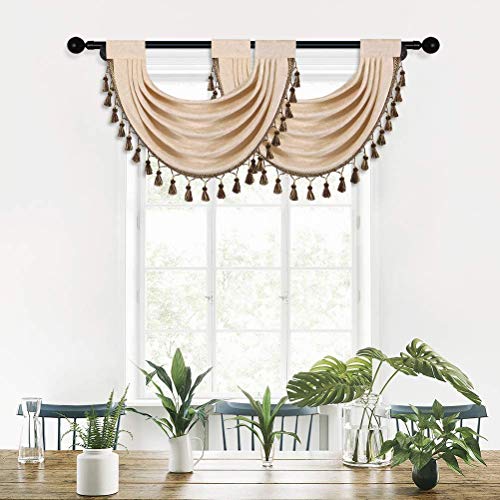 LUXCHIC Thick Chenille Waterfall Swag Valances for Living Room Rod Pocket Valance Curtains for Kitchen (Beige, 30" W x 22" L | 1Panel)