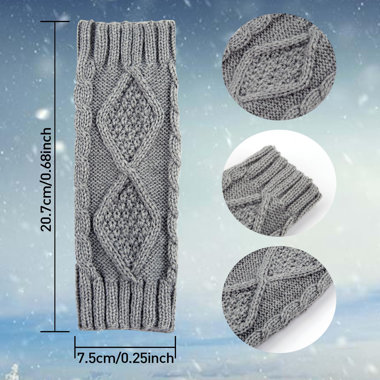 Justay 2 Pairs Women Winter Warm Knit Fingerless Gloves Hand Crochet Thumbhole Arm Warmers Mittens
