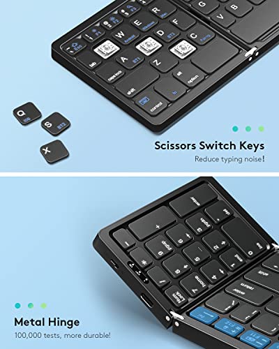 Samsers Multi-Device Foldable Bluetooth Keyboard with Numeric Keypad Rechargeable Wireless Keyboard (BT5.1 x 3) with Holder, Portable Pocket Folding Keyboard for iOS Android Windows Mac OS - Black