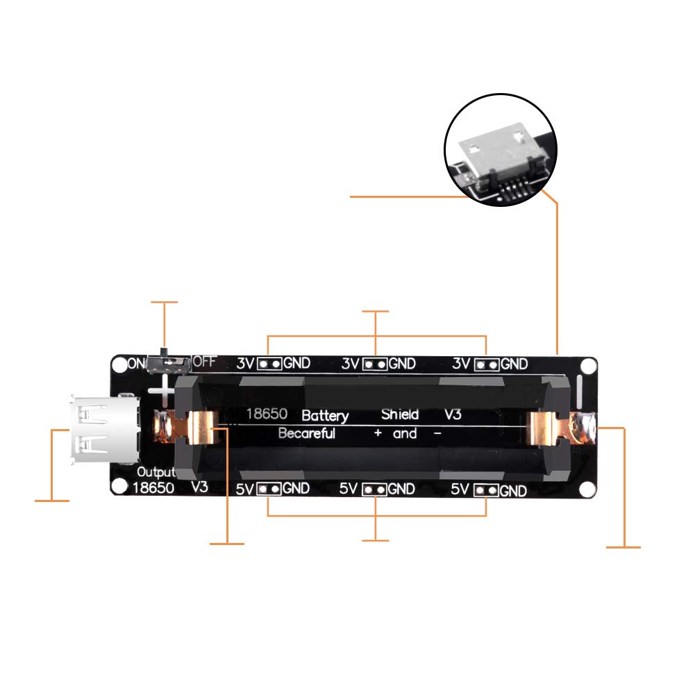 MELIFE 18650 Battery Shield, Micro USB V3 for ESP32 Battery Charging Module for ESP32 WiFi w Micro USB Cable