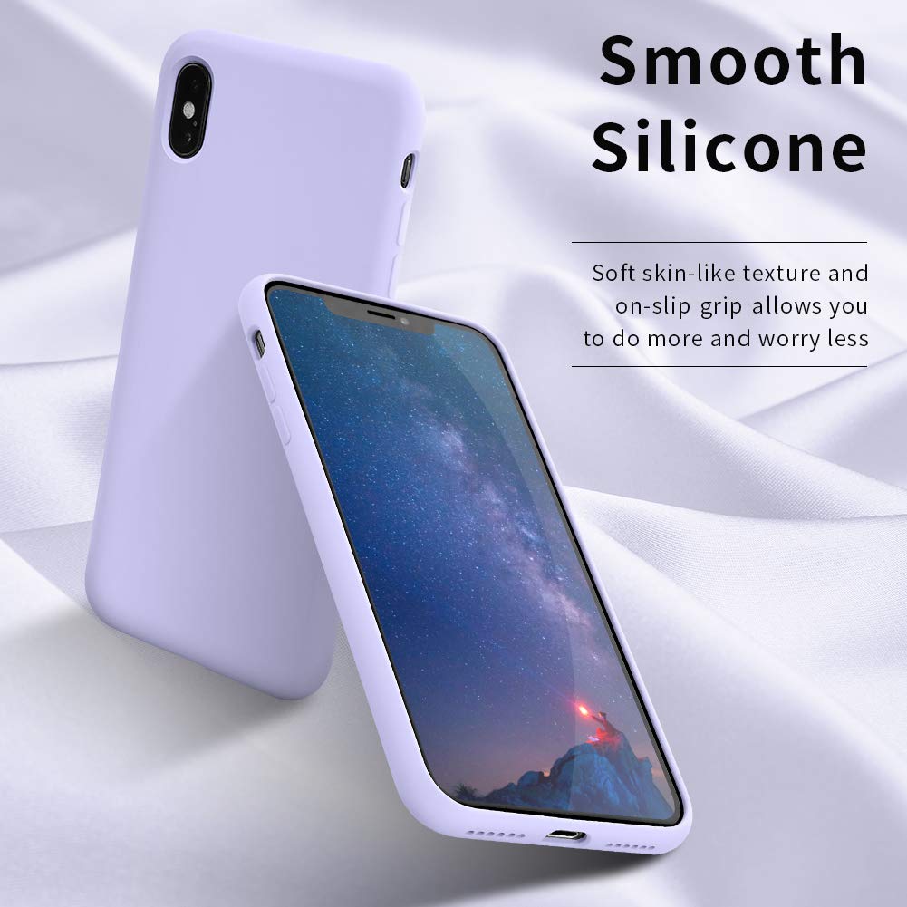 MCUCA iPhone X Case iPhone Xs case Liquid Silicone Gel Rubber Bumper Case,Ultra-Thin Soft Microfiber Lined Full Body Protective Case Cover for Apple iPhone X iPhone Xs,Light Purple