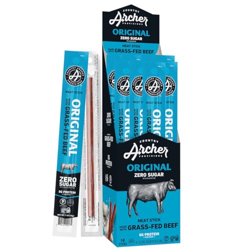 Original Jerky Beef Sticks by Country Archer, 100% Grass-Fed Beef, Gluten Free, High Protein Snacks, 1 Ounce, 18 Count