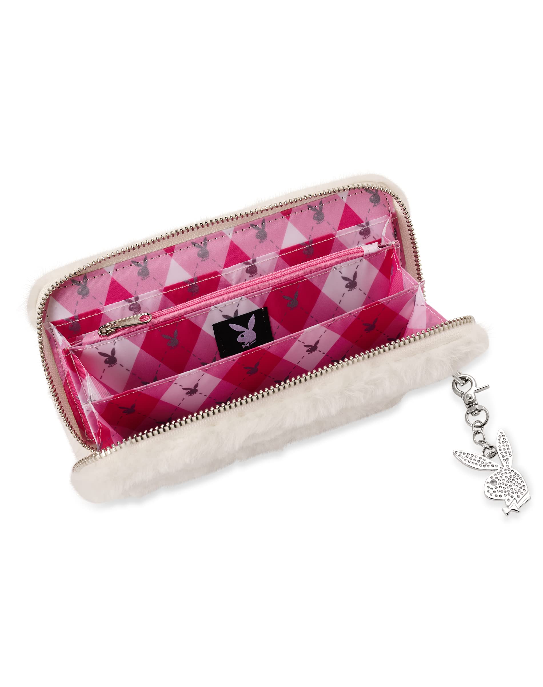 Spencer's White Furry Playboy Zip Wallet