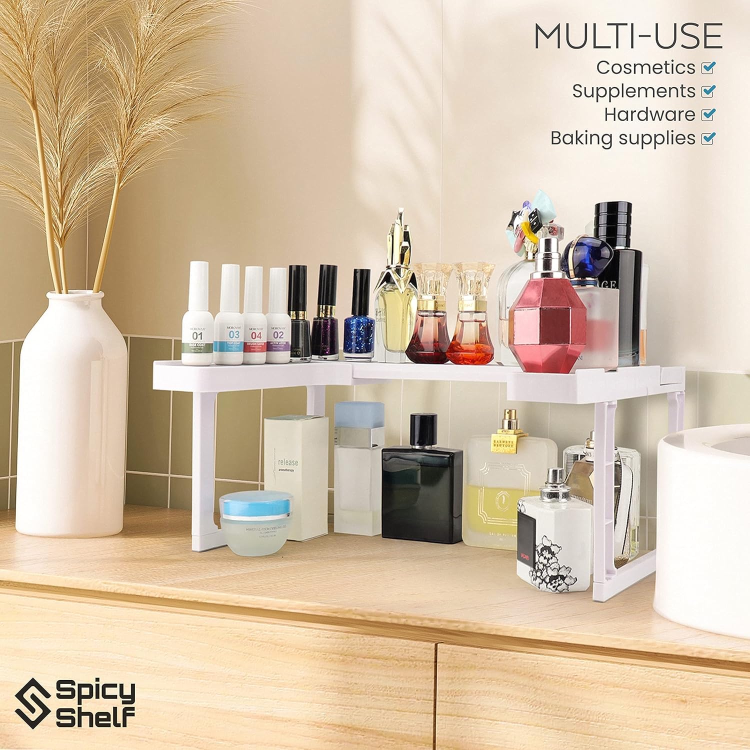 Spicy Shelf 3.0 - Expandable 2 Tiered Spice Rack Organizer for Cabinet & Pantry - Kitchen Seasoning Organizer - Cabinet Spice Racks for Inside Cabinets (Spicy Shelf Premium) - Home Organization