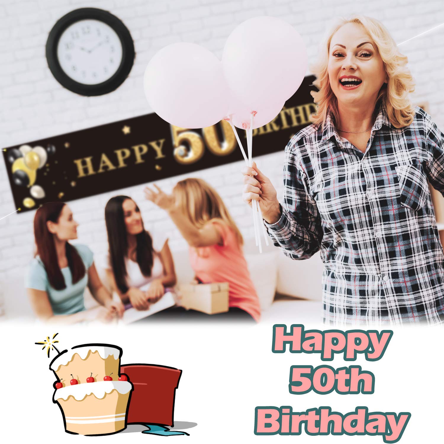 PAKBOOM Happy 50th Birthday Backdrop Black Photo Background Banner Cheers to 50 Years Old Decorations Party Supplies