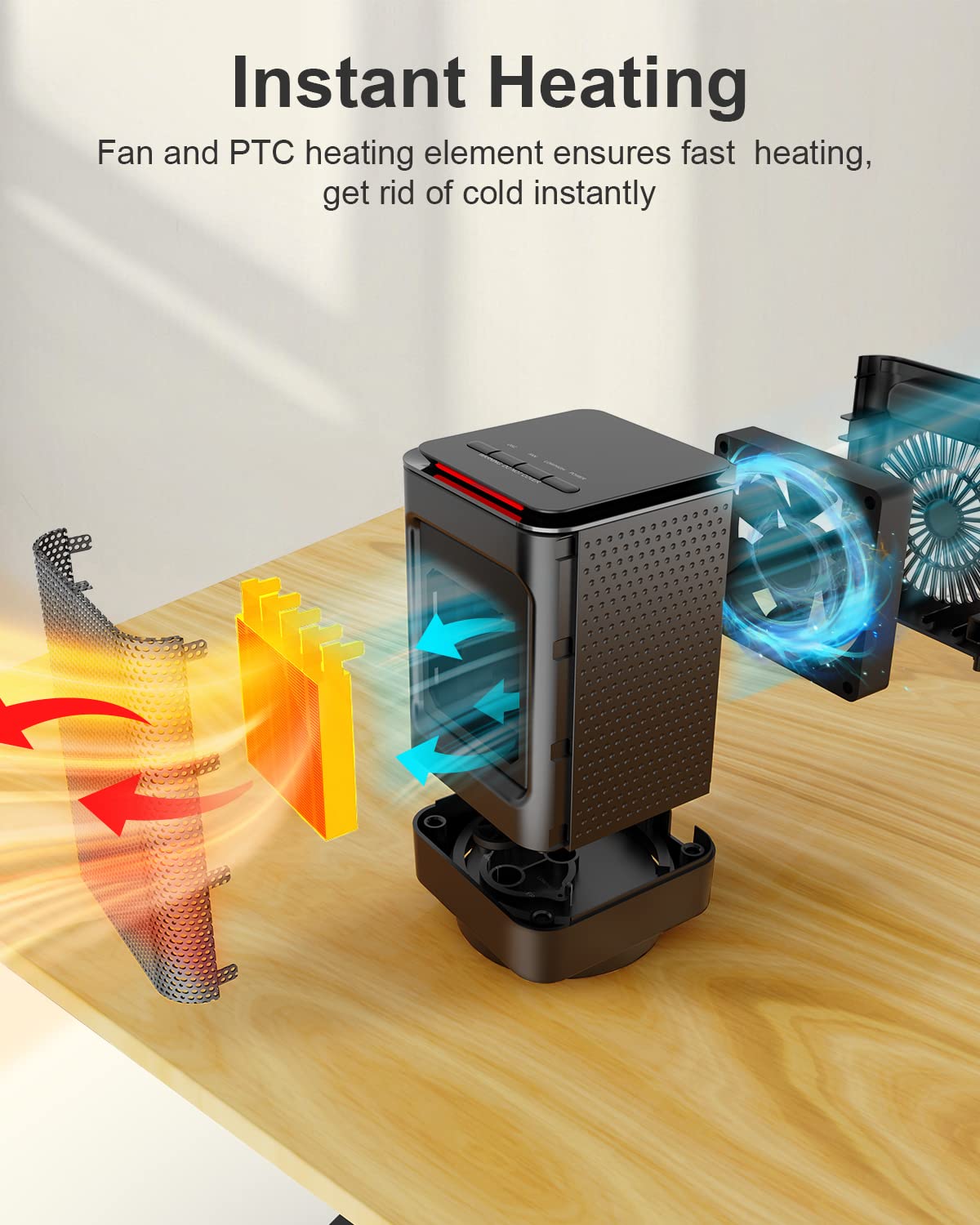Space Heater, Desk Heater Portable Heater with Oscillation, Electric Space Heaters for Indoor Use with Fan-only Mode, Tip-over & Overheat Protection, Small Heater for Office under Desk