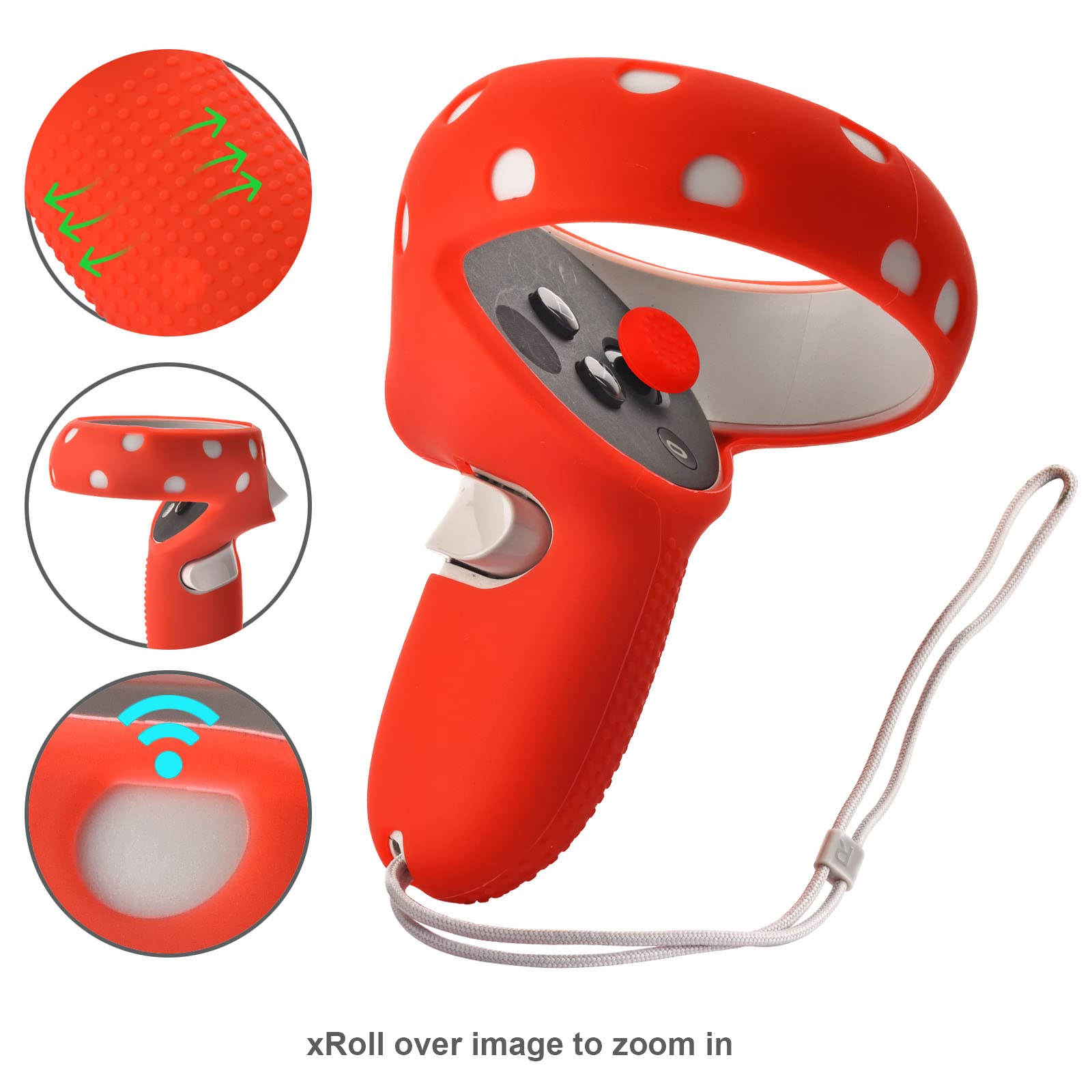 Silicone Controller Grip for Oculus Quest 2 Accessories, with VR Headset Lens Cleaning Pen, Thumb Button Cap,Protective Lens Cover, Silicone Face Cover Sweat Guard Anti-Leakage Pad (red)