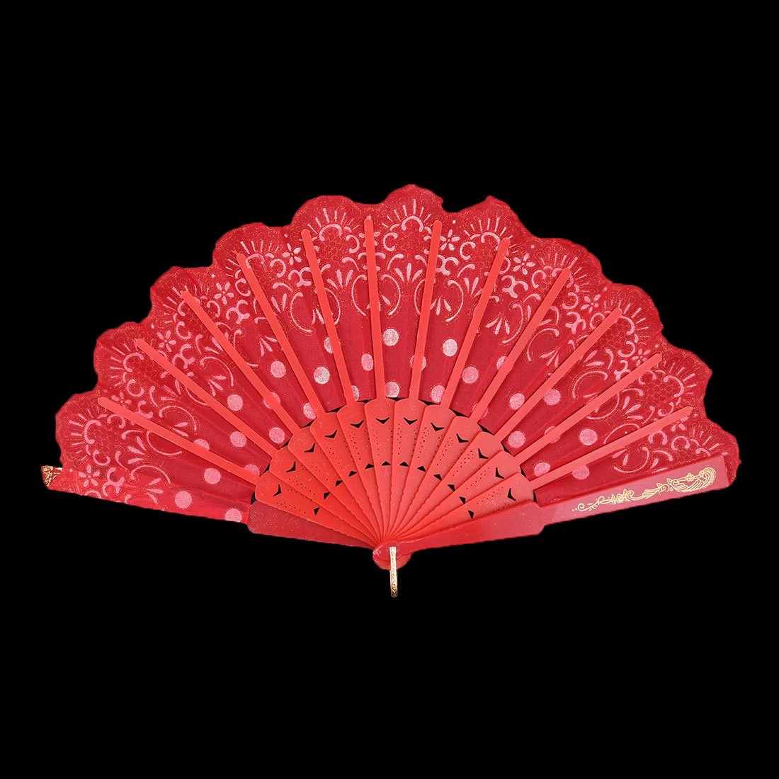 Qtqgoitem Polyester Flower Printed Festival Dancing Folding Handle Fan 23.5cm Length Red (model: 1fb 6ce fa1 912 4b1)