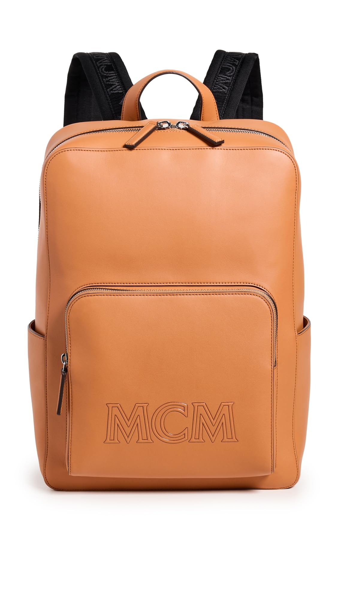 MCM Men's Aren Medium Leather Backpack, Cognac, Orange, One Size