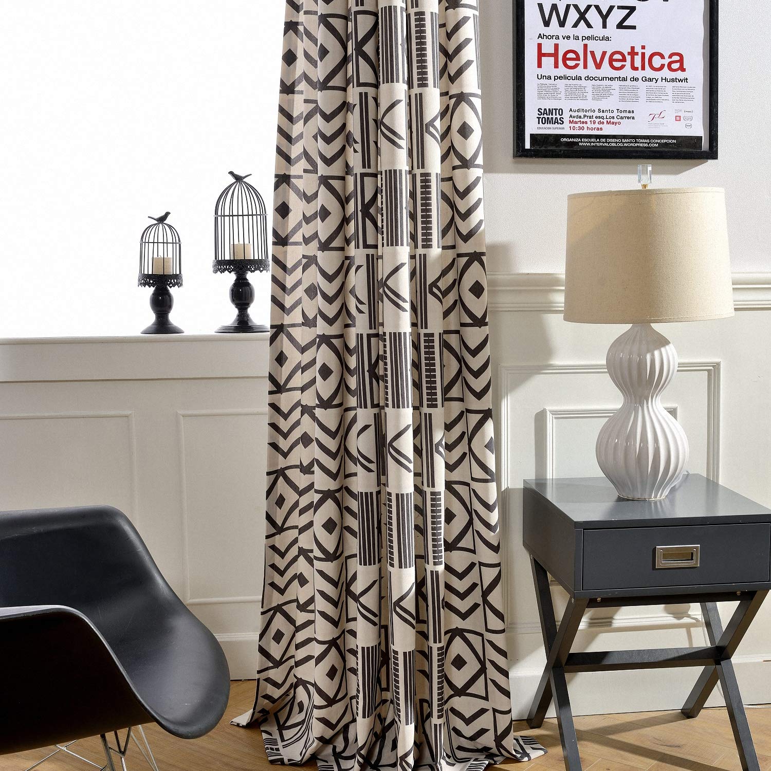 Melodieux Black Geometric Style Room Darkening Grommet Curtains for Living Room Dining Room Bedroom, 52 by 84 Inch, 2 Panels